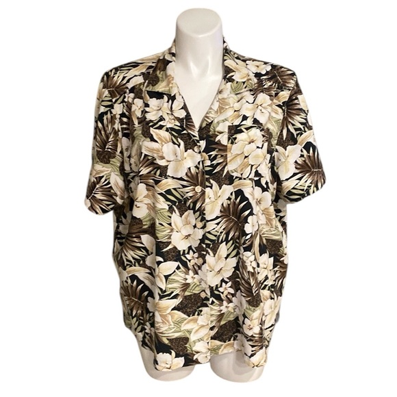 Cathy Essentials | Tops | Cathy Essentials Brownwhitetan Aloha Shirt ...